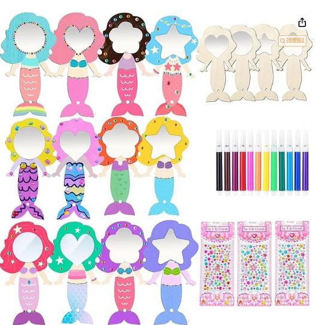Oraceous 1 Set Mermaid Handheld Mirror Diy Kit Wooden Craft Mirrors ...
