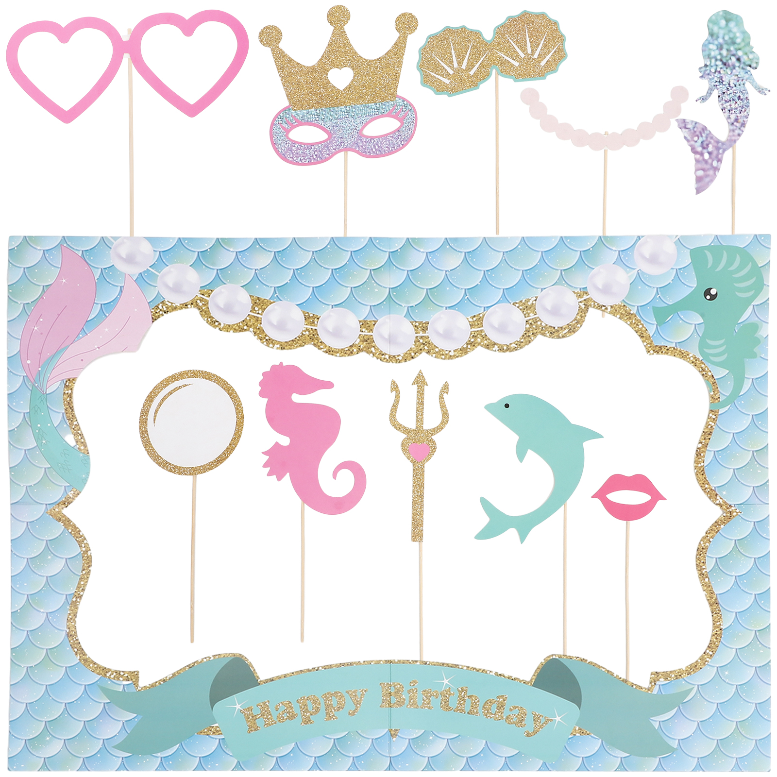 Oraceous 11 Pcs Photo Booth Props and Photo Frame Mermaid Themed Party ...