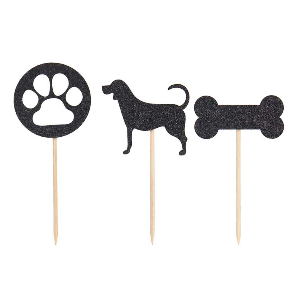 Oraceous 48pcs Black Glitter Dog Footprint Design Cake Toppers Puppy ...