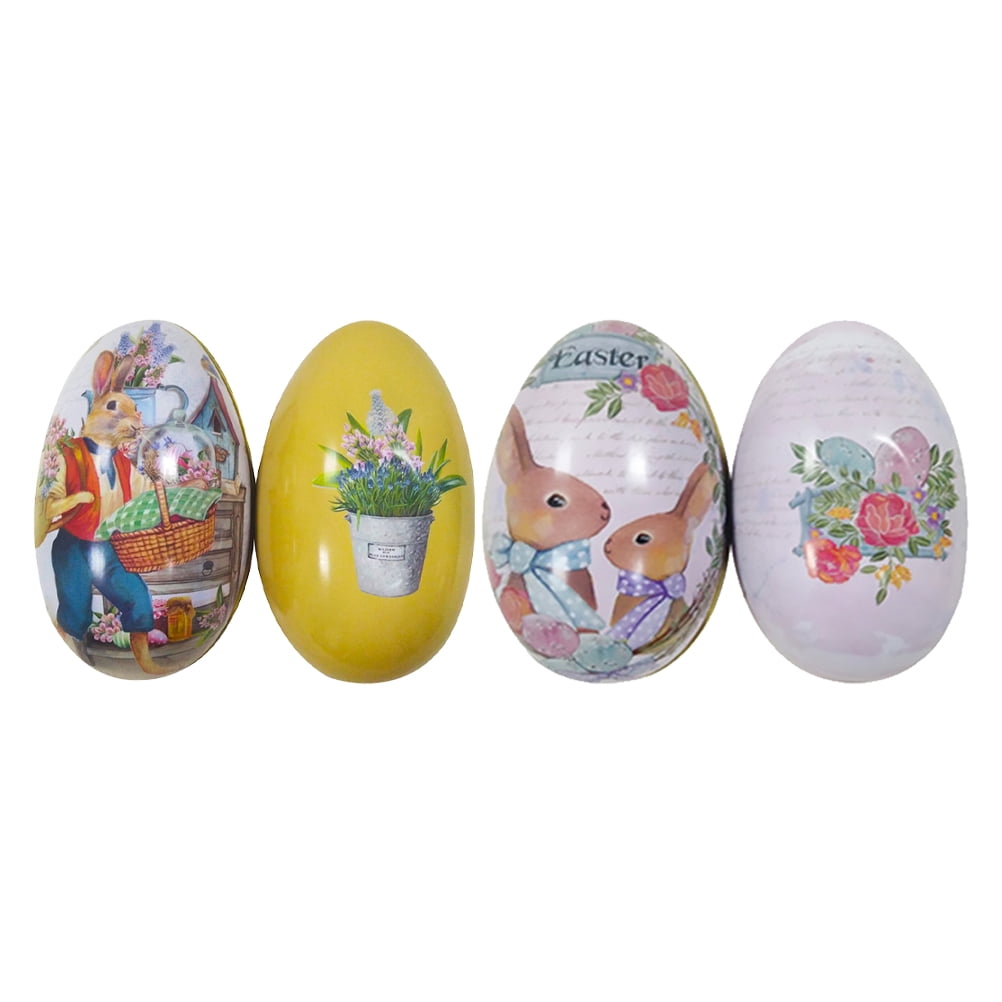 Oraceous 4pcs Egg Tin Box Bunny Metal Candy Box Fillable Eggs Metal ...