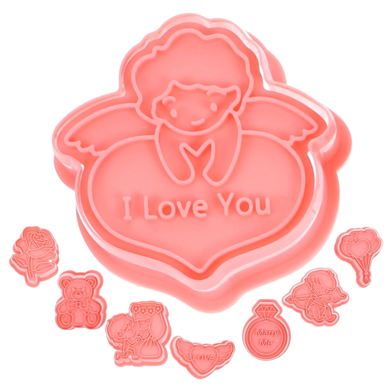 KALLORY Valentine's Day Cookie Mold Baking Molds Pink 8Pcs 2.55x2.52x0 ...