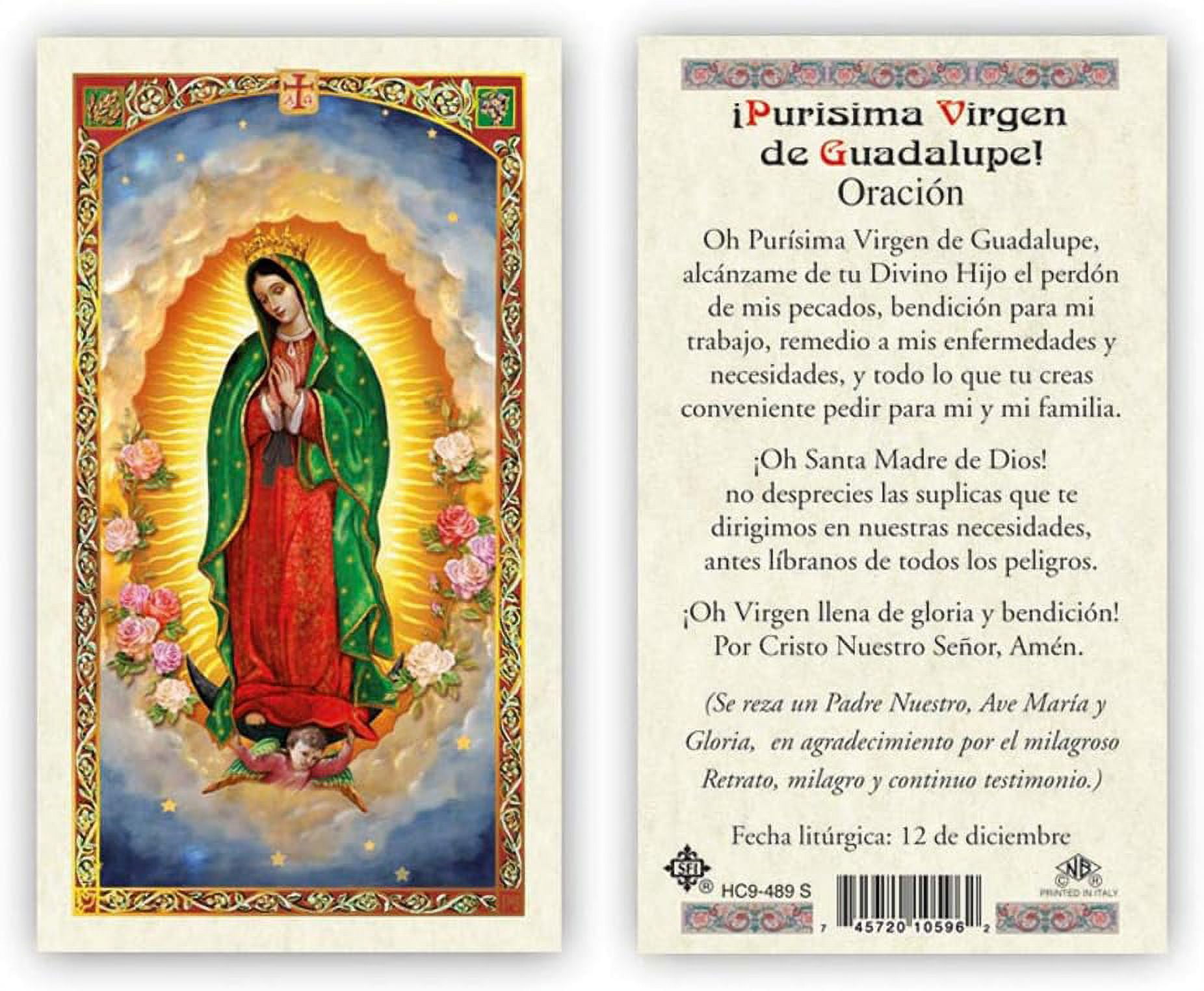 Oracion a La Purisima Virgen de Guadalupe Tarjetas Laminadas en Espanol Laminated Prayer Cards ...