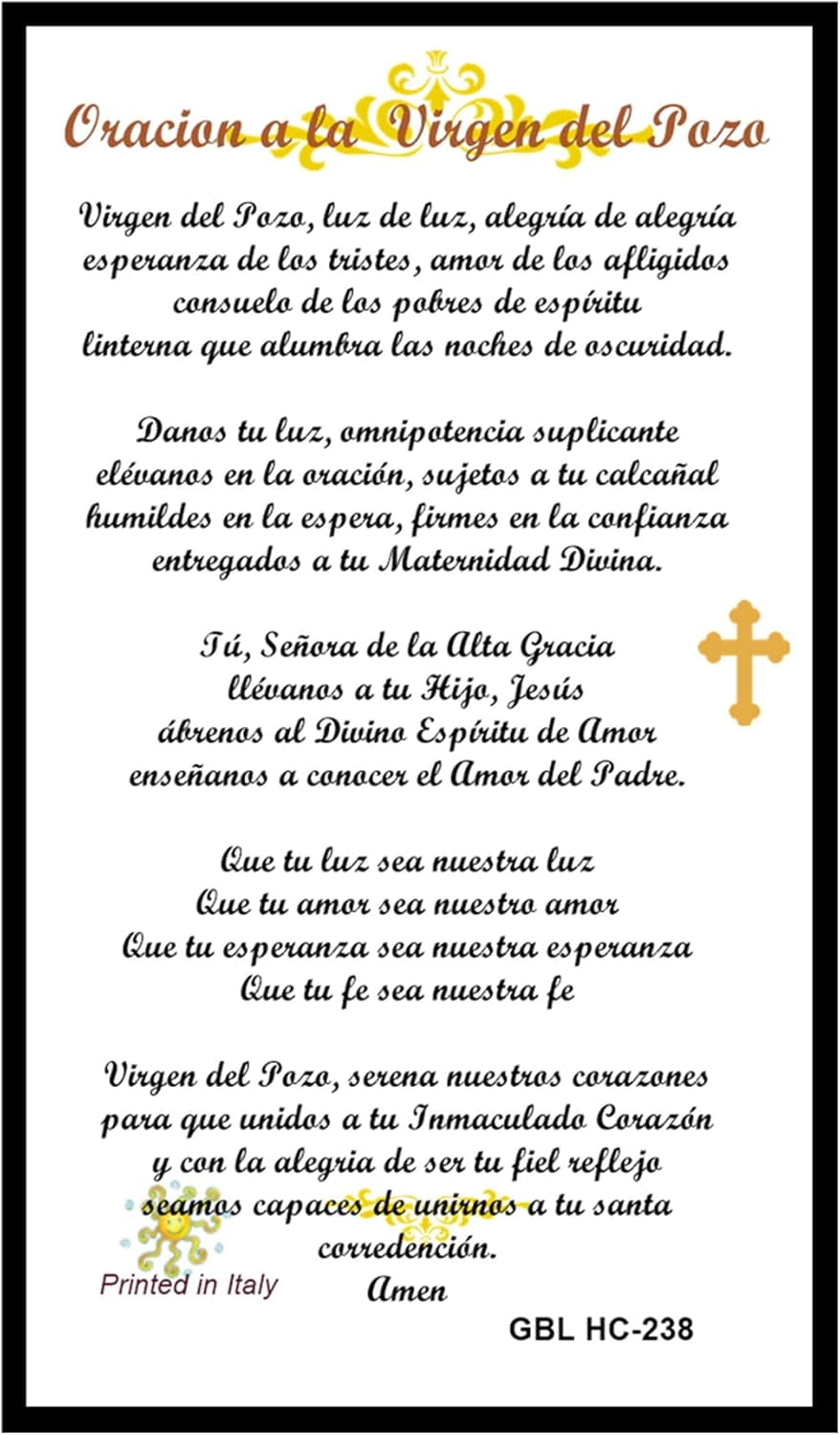 Oracion a La Santisima Virgen Del Pozo Tarjeta Plastificada Y Bendecida ...
