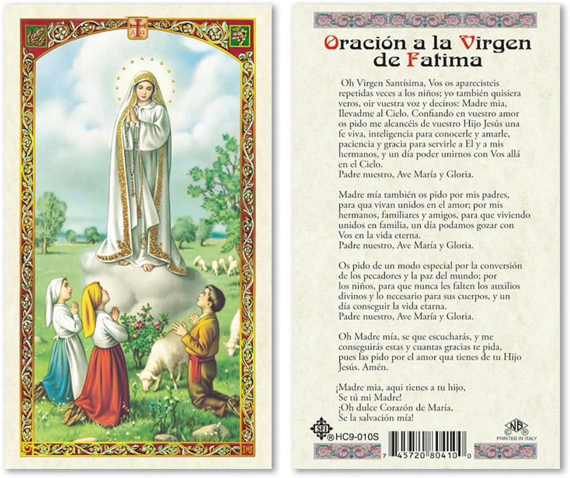 Oracion a La Virgen de Fatima Laminated Prayer Cards - Pack of 25- in ...