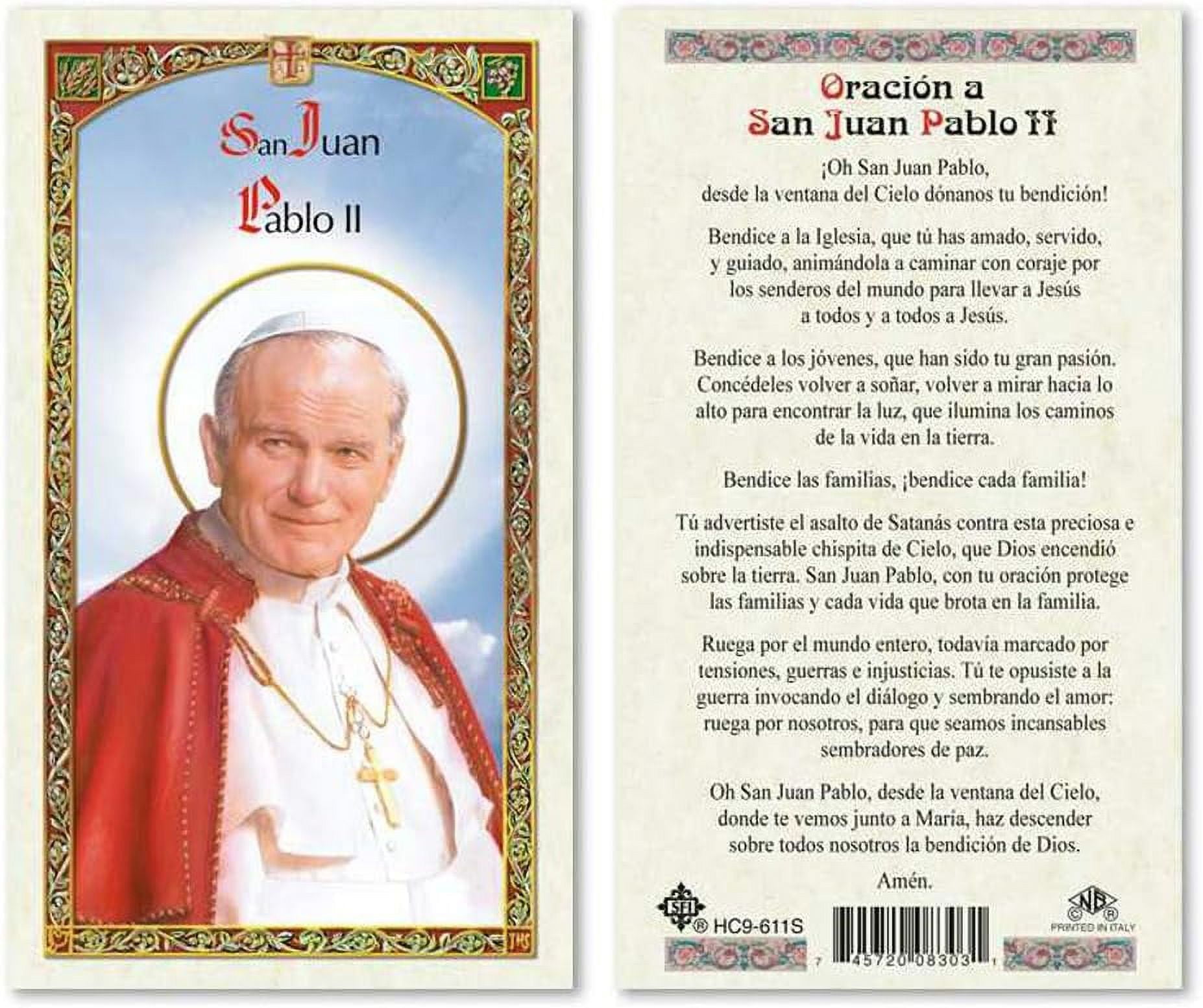 Oracion a San Juan Pablo II Laminated Prayer Cards - Pack of 25- in ...