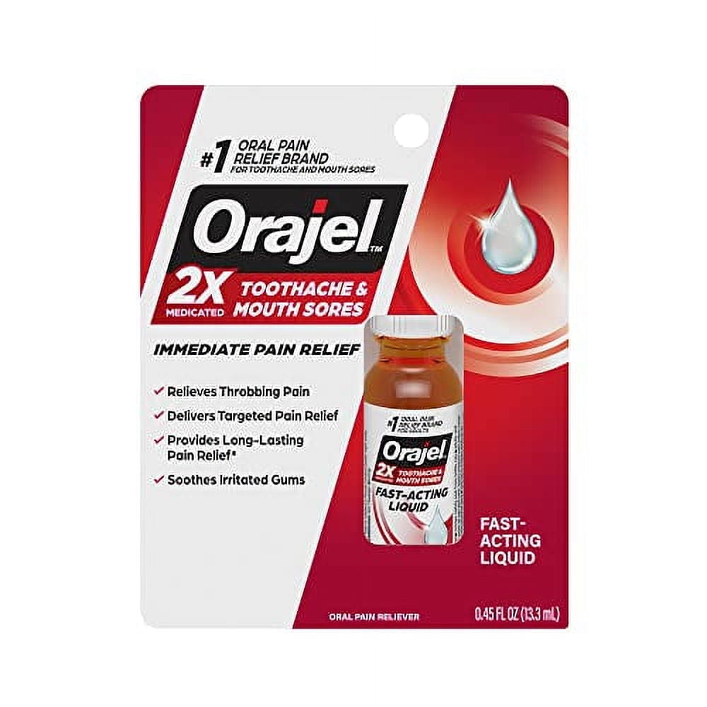 Orajel 2X Medicated Toothache & Mouth Sores Liquid, 0.45 Fl Oz ...