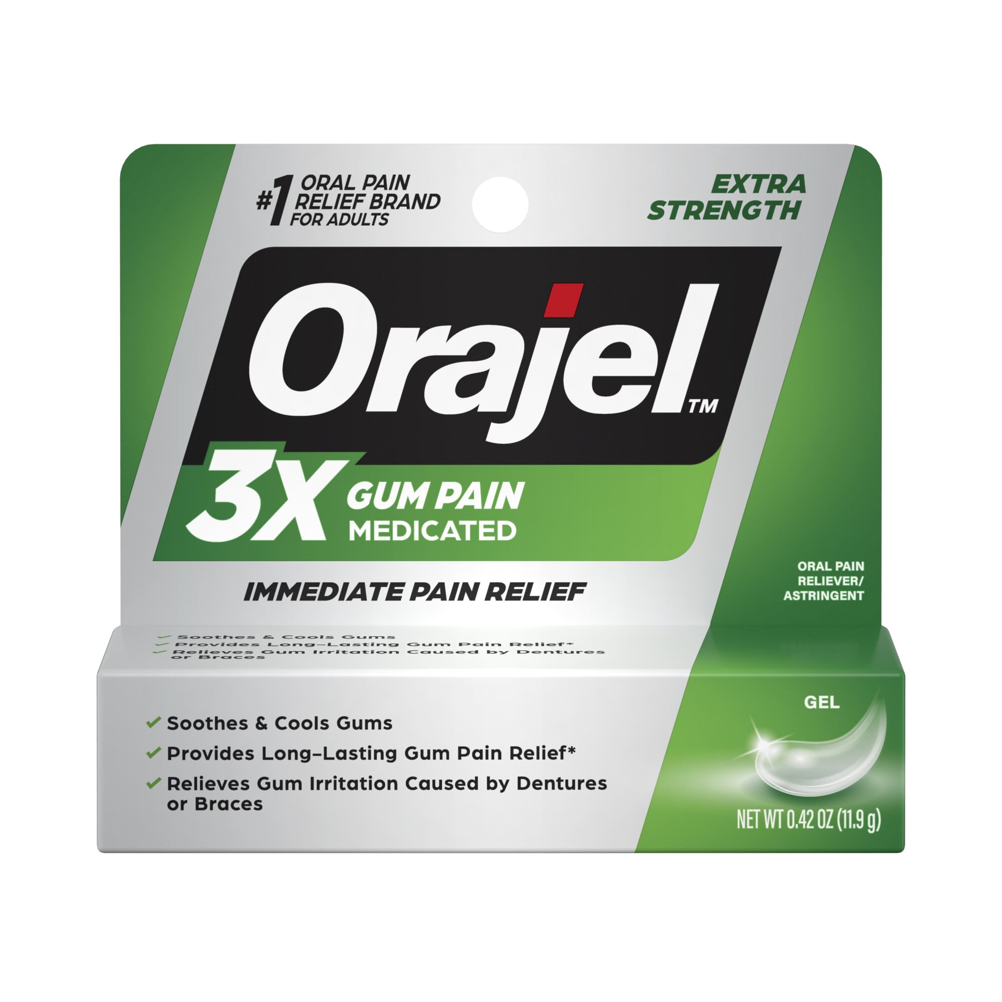 Orajel 3X Medicated Gum Pain Gel, Immediate Pain Relief, 0.42 oz ...