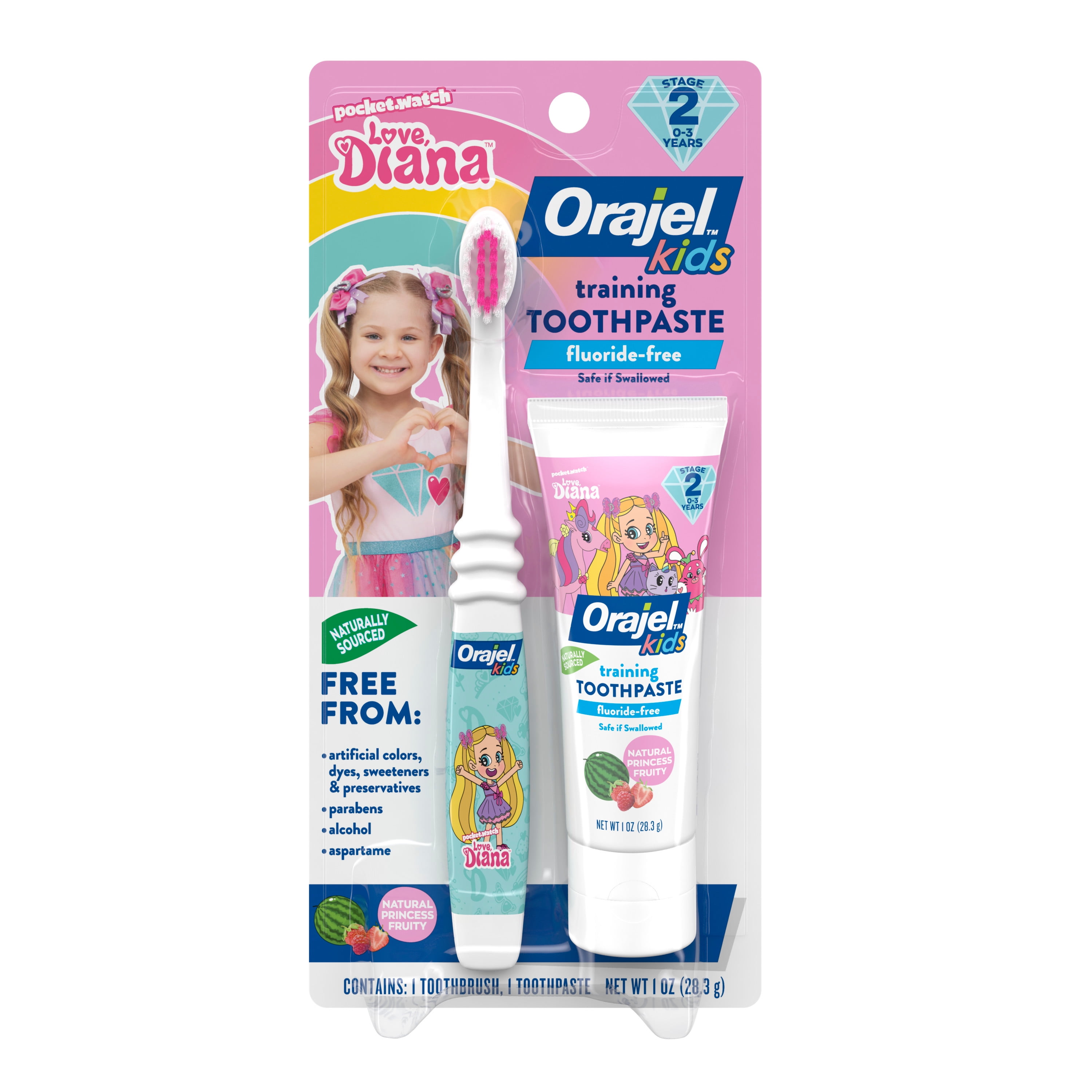 Orajel Kids Love, Diana Training Toothpaste Fluoride-Free, 1 Toothbrush ...