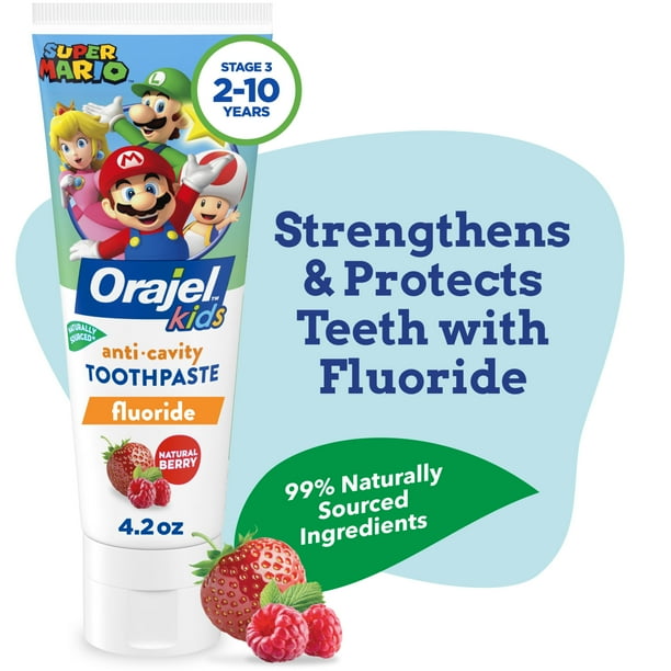 Orajel Kids Super Mario Anti-Cavity Fluoride Toothpaste, Natural Berry ...