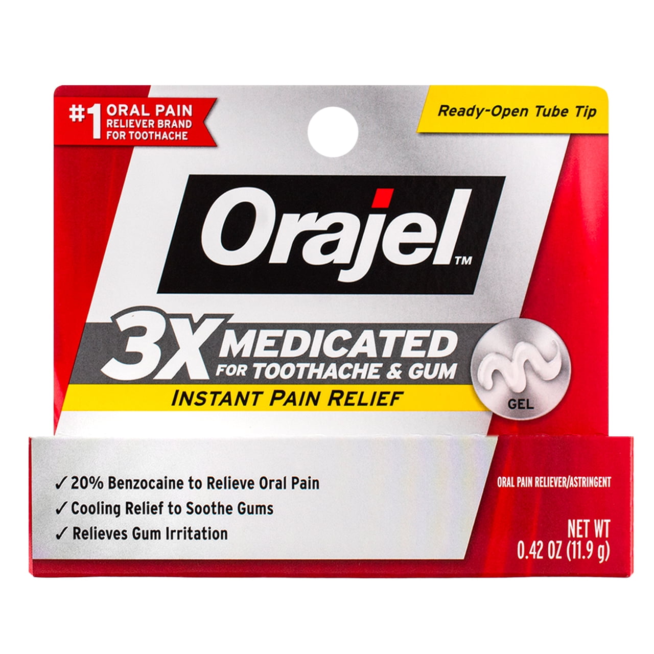 Orajel Gel 0.42 oz, Pack of 2, Benzocaine 20% for Toothache Pain Relief ...