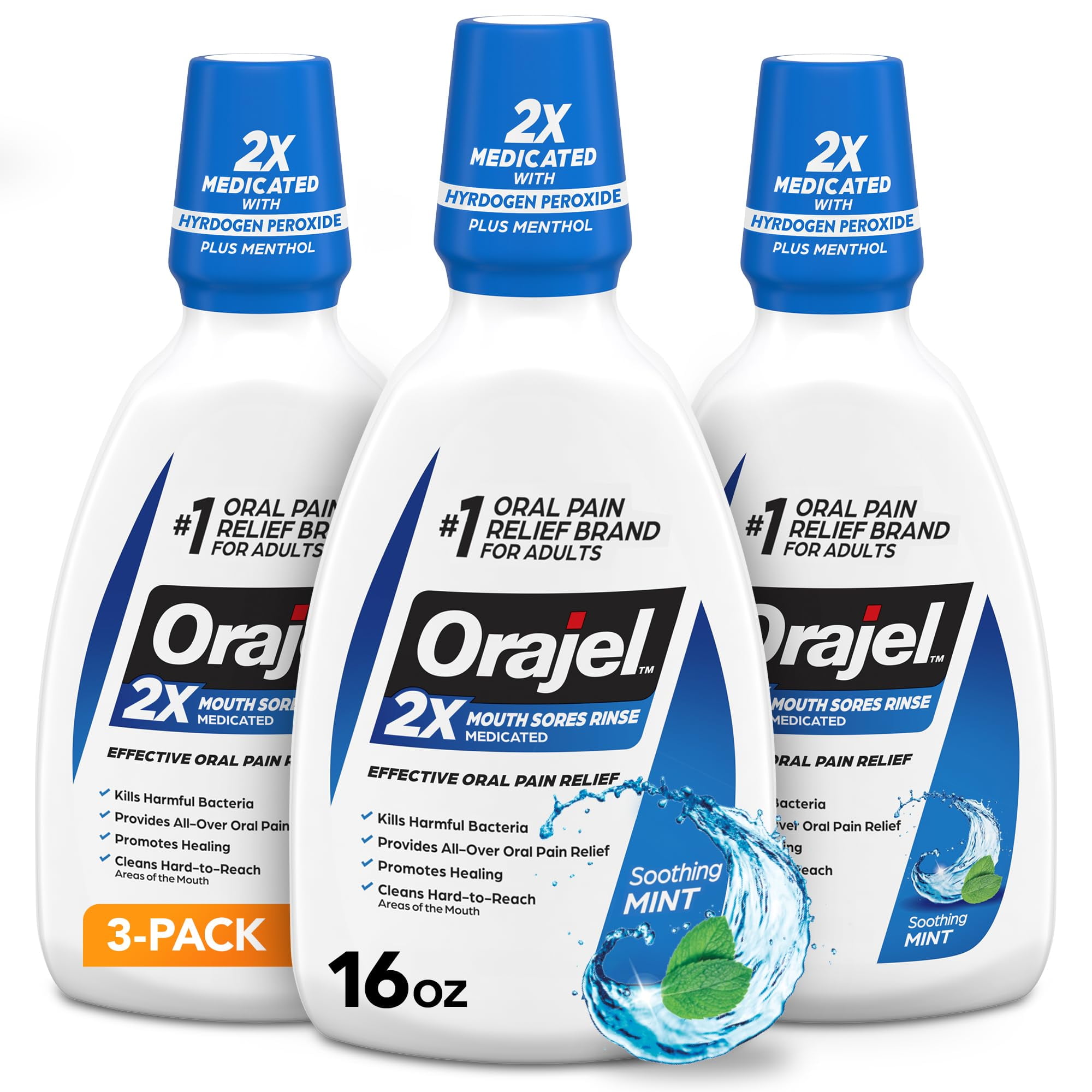 Orajel Nonseptic Mouth Sore STF9 Rinse 16oz, Soothing Mint Flavor ...
