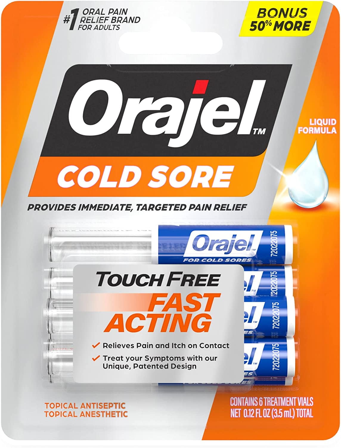 Orajel Touch Free Cold Sore Treatment .12oz, Liquid Formula, Provides ...