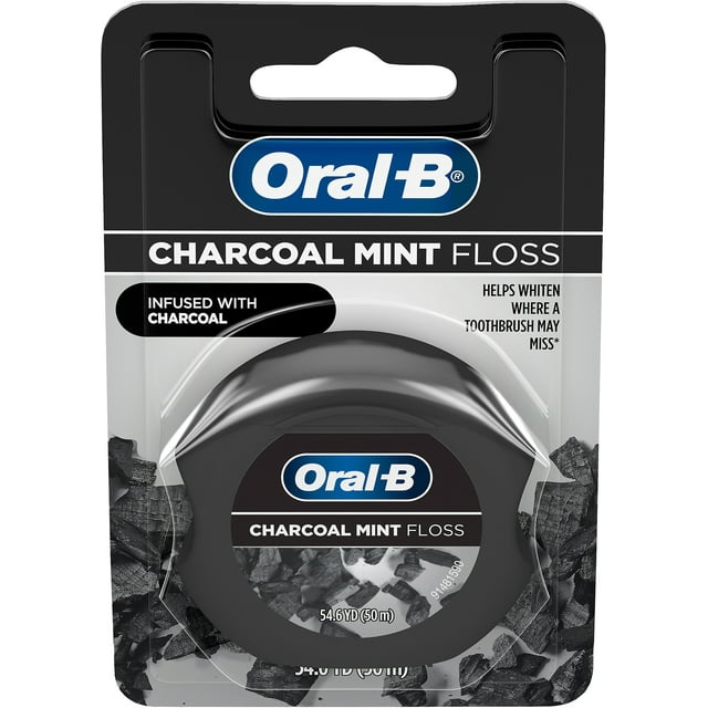 Oral-B Charcoal Mint Dental Floss, Cavity Defense, Waxed, 50m - Teeth ...