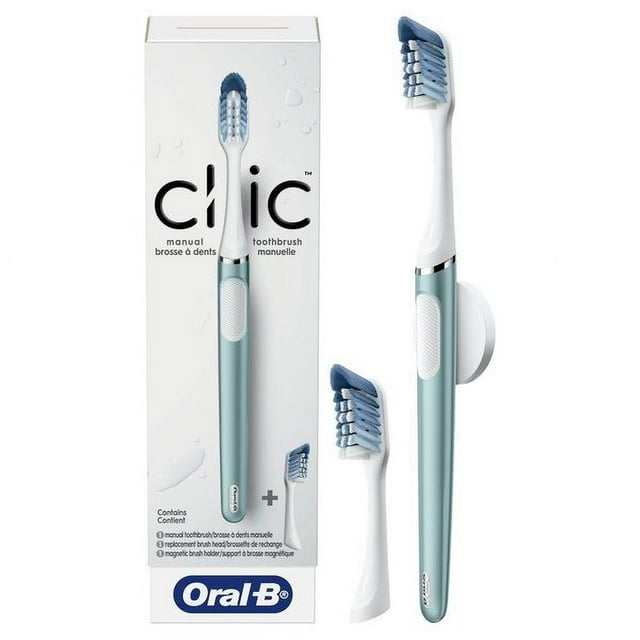 Oral-B Clic Manual Toothbrush Aqua with 2 Replaceable Brush Heads and ...