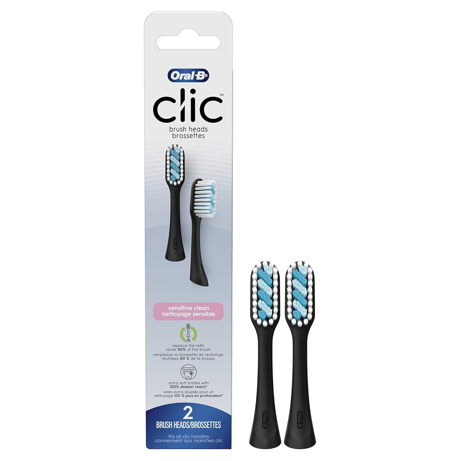 Oral-B Clic Toothbrush Sensitive Clean Replacement Brush Heads, Black ...