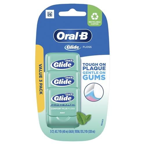 Oral-B Comfort Plus Glide Dental Floss Pack, Mint, 3 Count Packaging ...