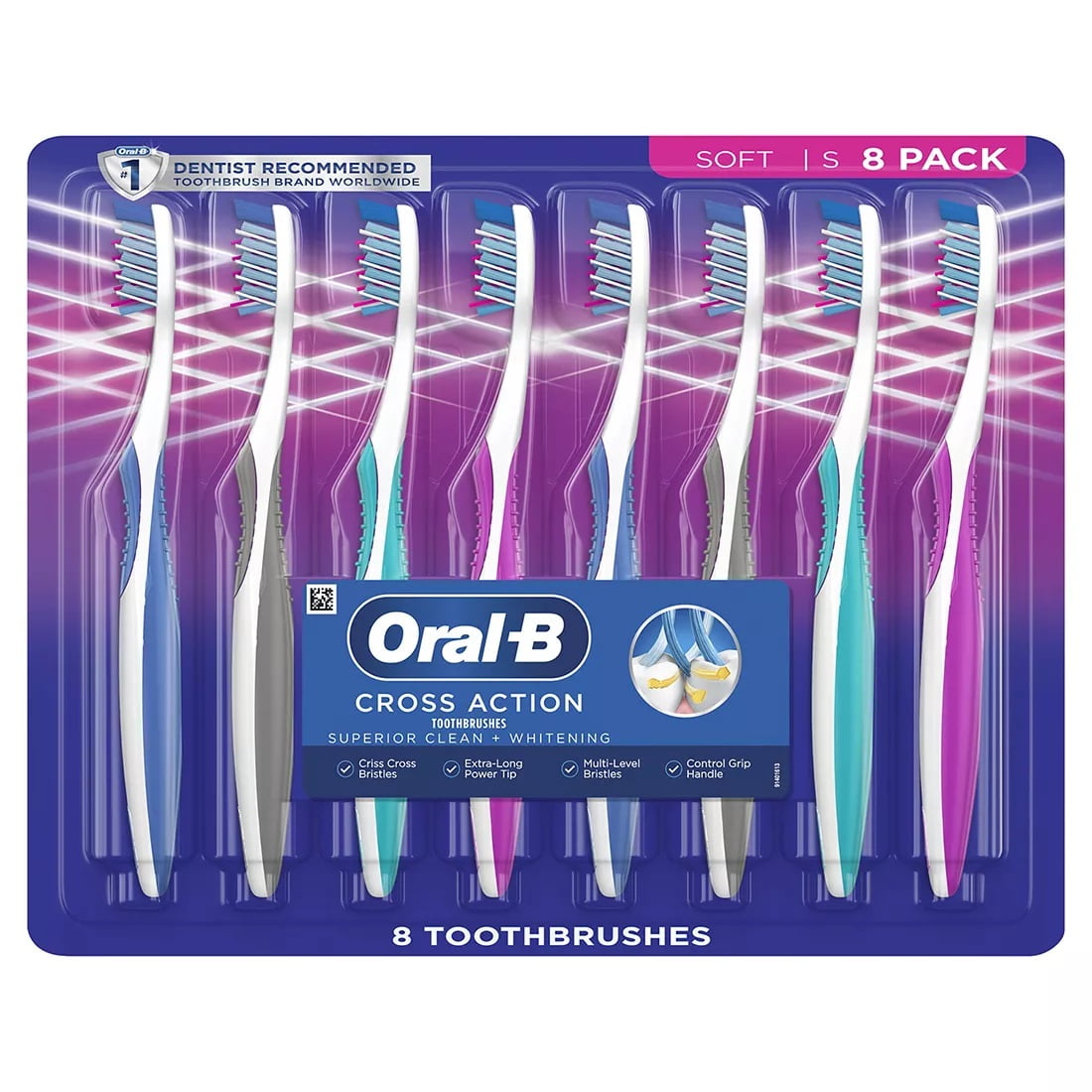 Oral-B CrossAction Manual Toothbrushes, Medium Bristles, 8 Pack ...