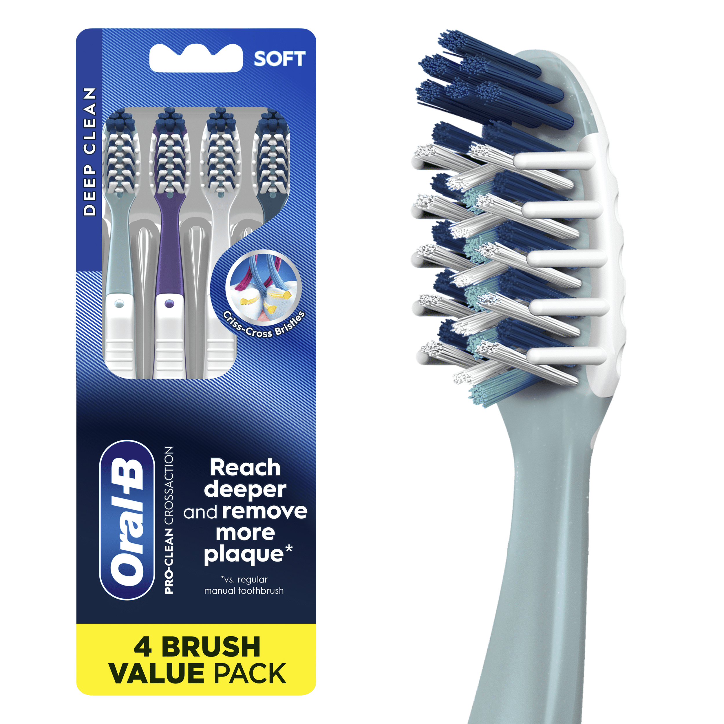 Oral-B Pro Clean Cross Action Toothbrushes, Deep Plaque Removal, Soft ...