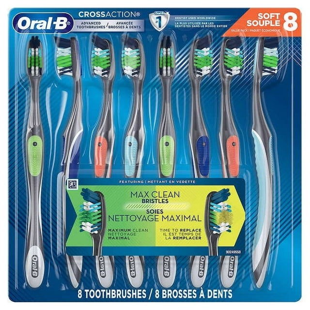 Oral-B CrossAction Advanced Toothbrushes with Max Clean Bristles, Soft - Pack of 8 - Walmart.com