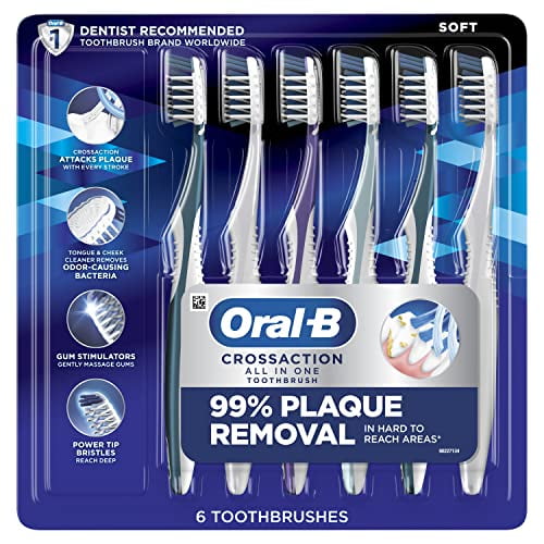 Oral-B CrossAction All In One Soft Toothbrushes, Deep Plaque Removal, 6 Count - Walmart.com