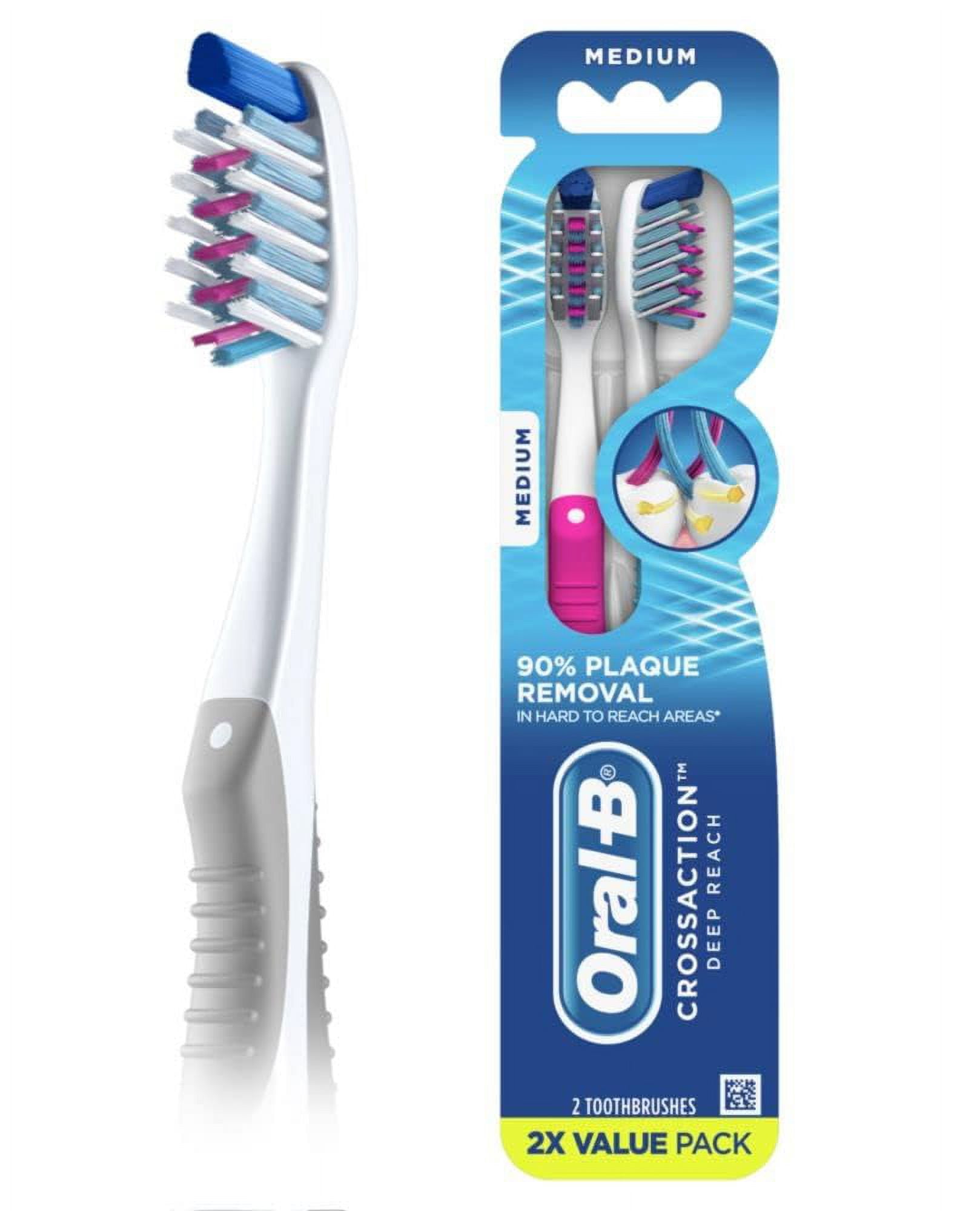 Oral-B CrossAction Deep Reach Toothbrushes, Medium, 2 Count - Walmart.com