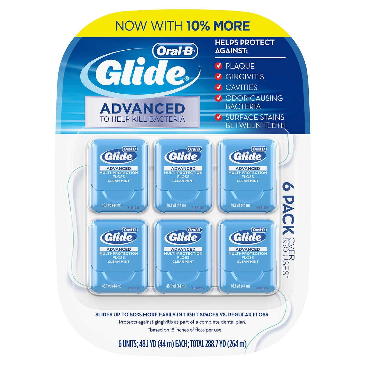 Oral-B Glide Advanced Multi-Protection Dental Floss, Clean Mint, 6 Pack ...