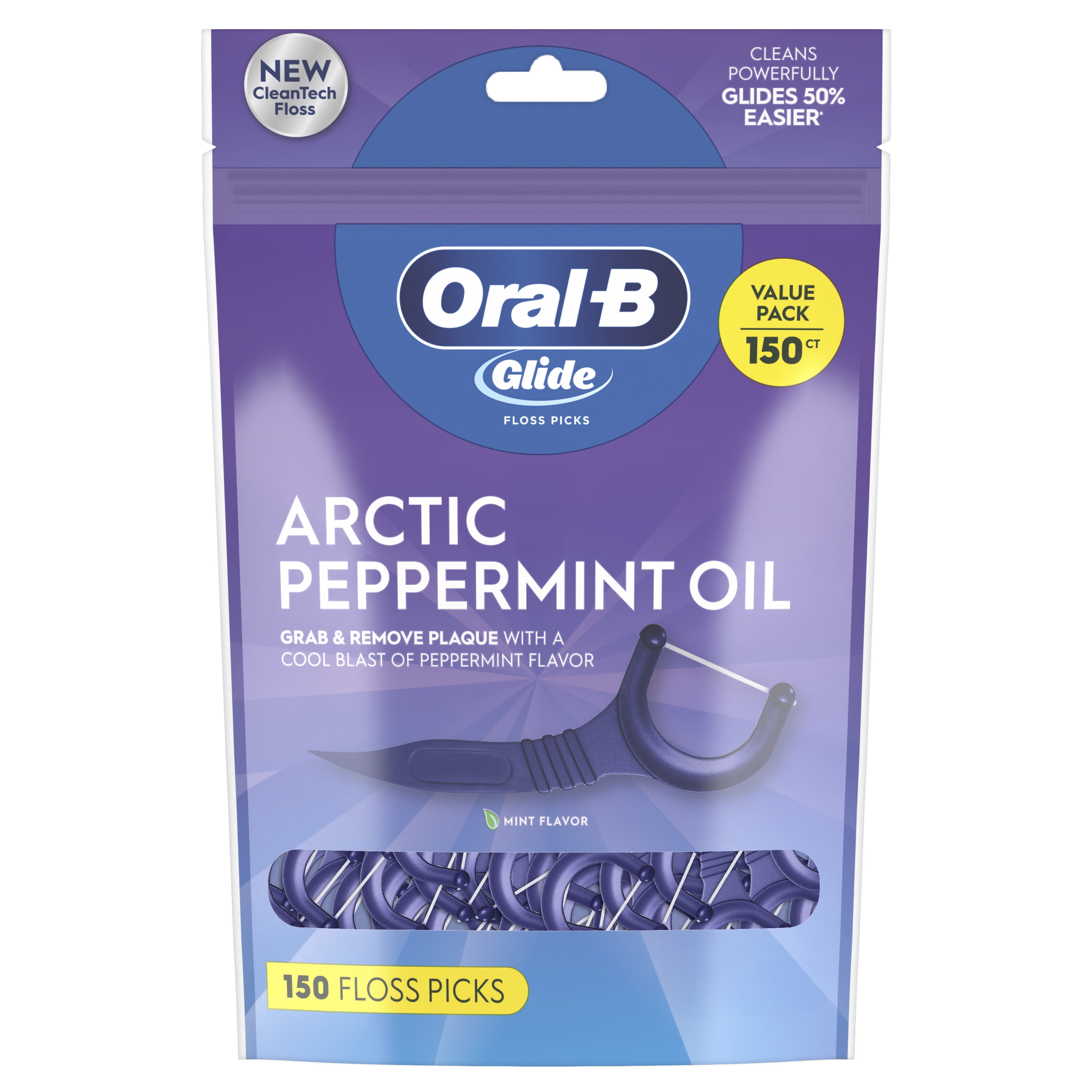 Oral-B Glide Dental Floss Picks, Arctic Peppermint Floss Sticks, 150 ...
