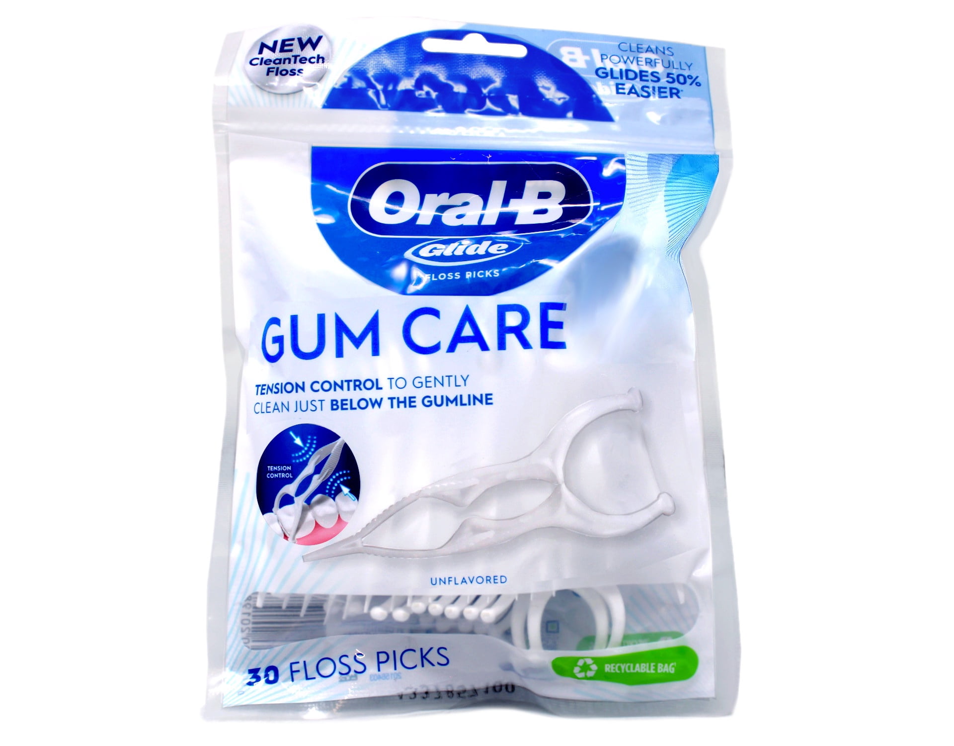 Oral-B Glide Gum Care Unflavored Floss Picks with Tension Control, 30 ...
