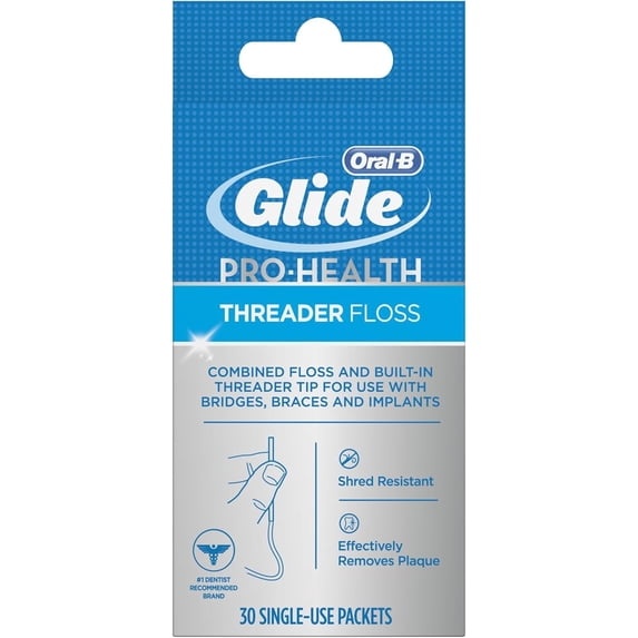 Oral-B Glide Pro-Health Threader Floss, 30 Count, Bridges, Braces ...