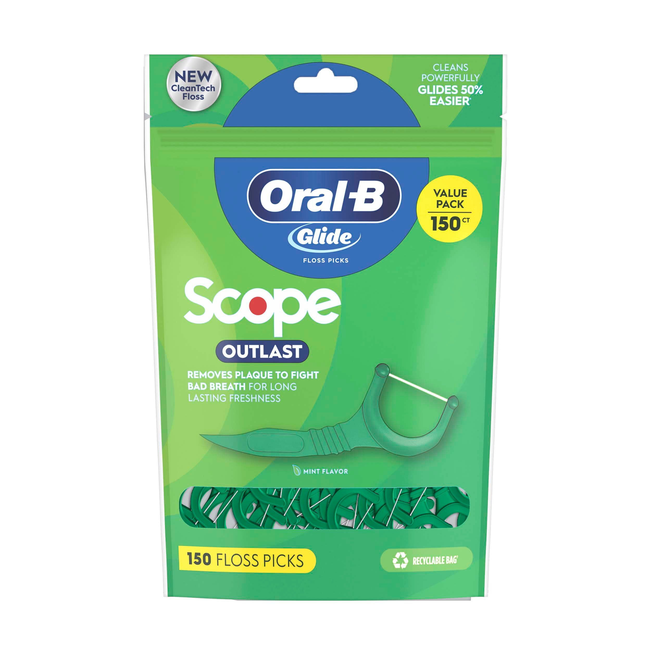 Oral-B Glide +Scope Outlast Dental Floss Picks - Mint - 150 ct Package ...