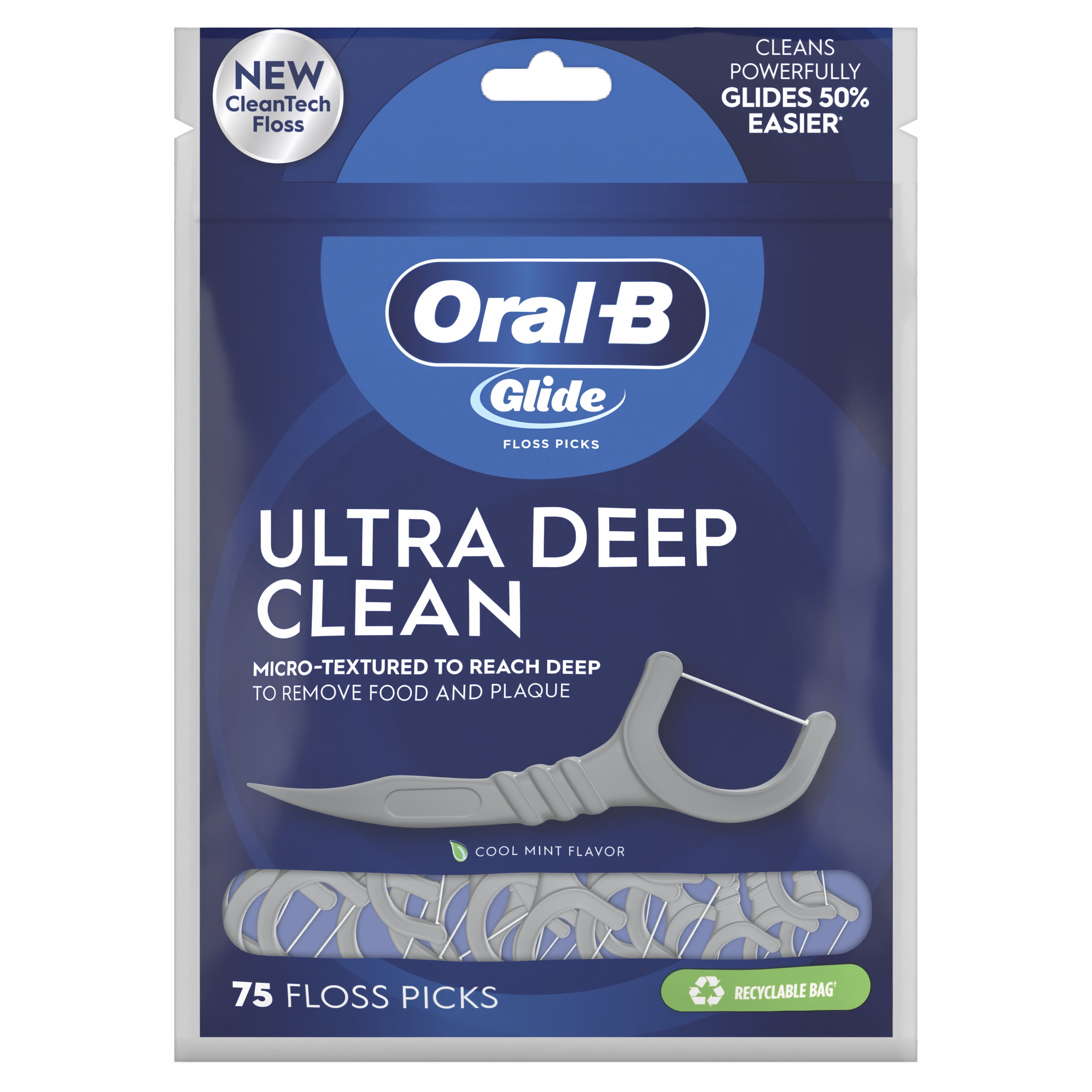 Oral-B Glide Ultra Deep Clean Dental Floss Picks, Cool Mint Flavor, 75 ...