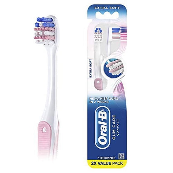 Oral-B Compact Toothbrush, Extra Soft Bristles, Gum Care, Pink, 2 Count ...