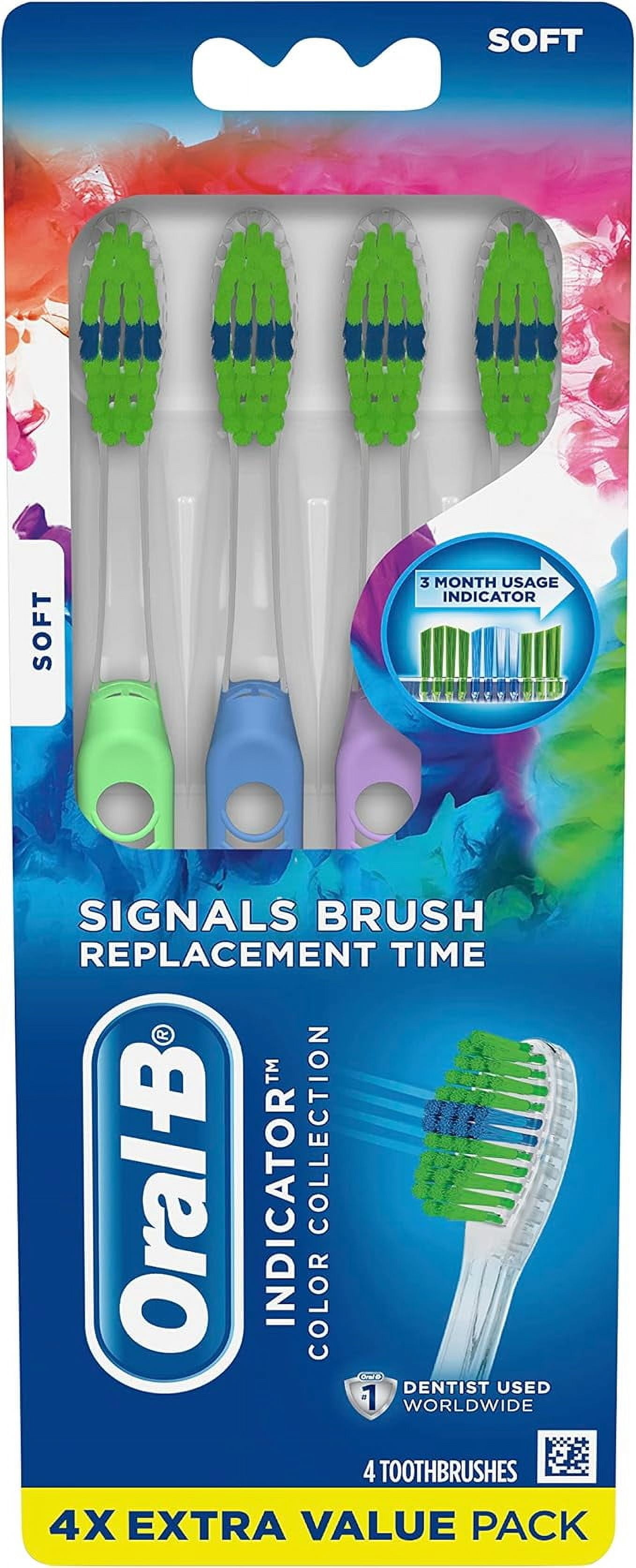 Oral-B Indicator Color Collection Toothbrushes, Soft, 4 Count Packaging ...
