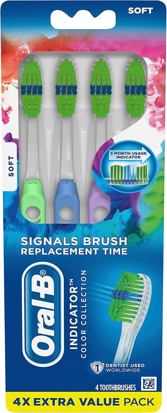 Oral-B Indicator Color Collection Toothbrushes, Soft, 4 Count - Walmart.com