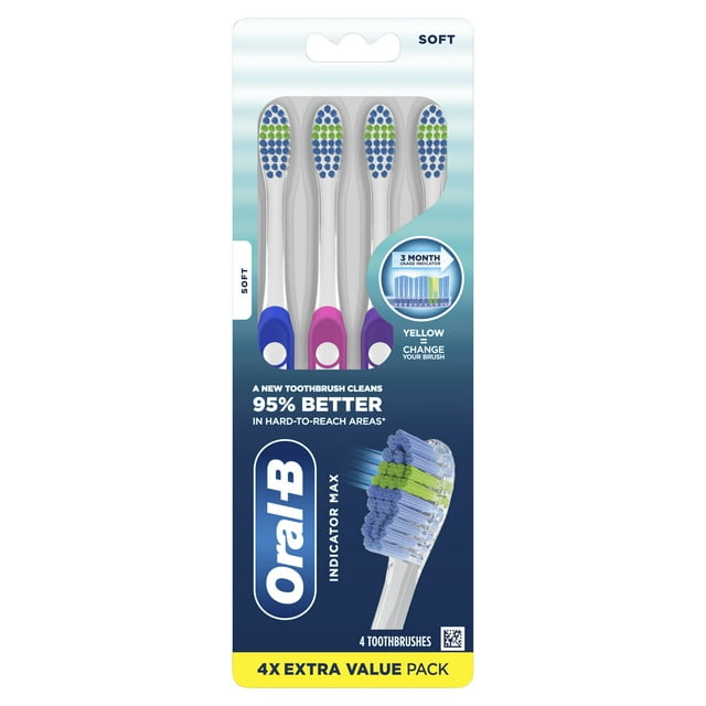 Oral-B Indicator Max Toothbrushes, Soft Bristles, Color Changing, 4 ...
