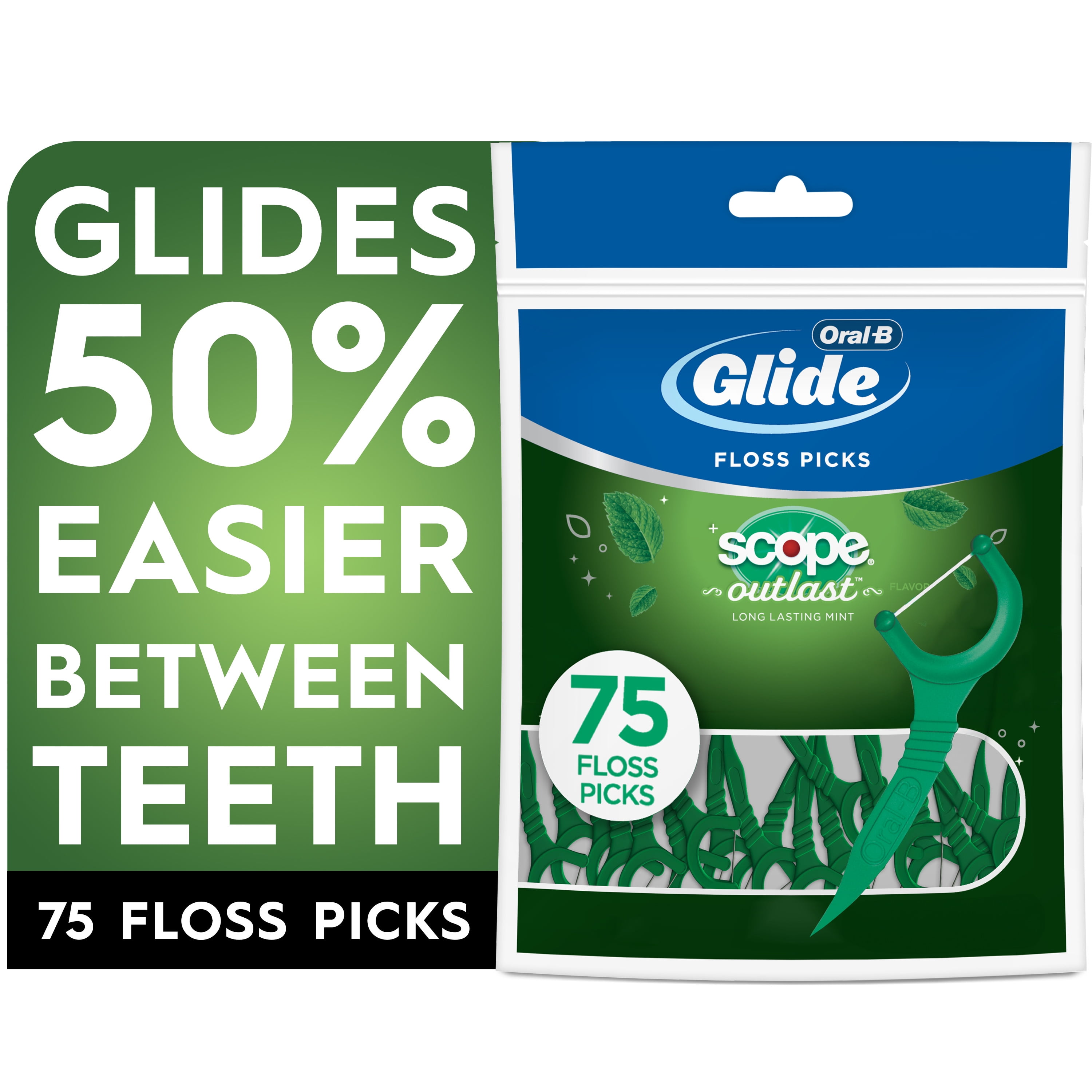 Oral-B Glide Mint Dental Floss Picks with Long Lasting Scope Flavor, 75 Picks - Walmart Business ...