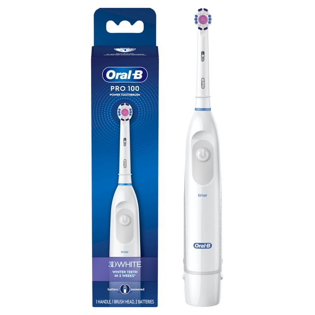 Oral-B PRO 100 3D White Electric Toothbrush, Compact Head, Battery ...