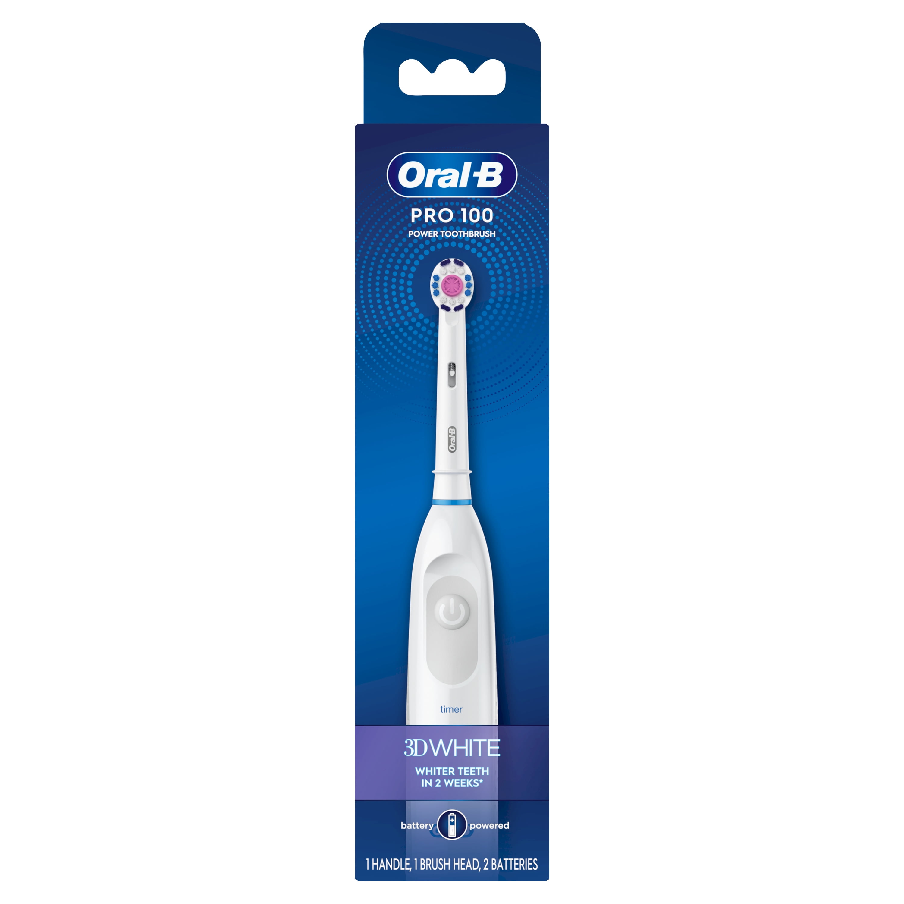 Oral-B PRO 100 3D White Battery Powered Compact Head Toothbrush, for ...