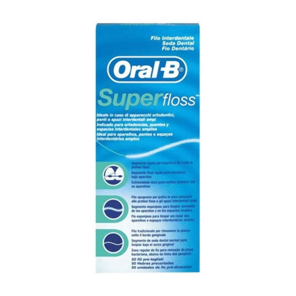 Oral-B Super Floss Mint Dental Floss For Braces Bridges - 50 Strips ...