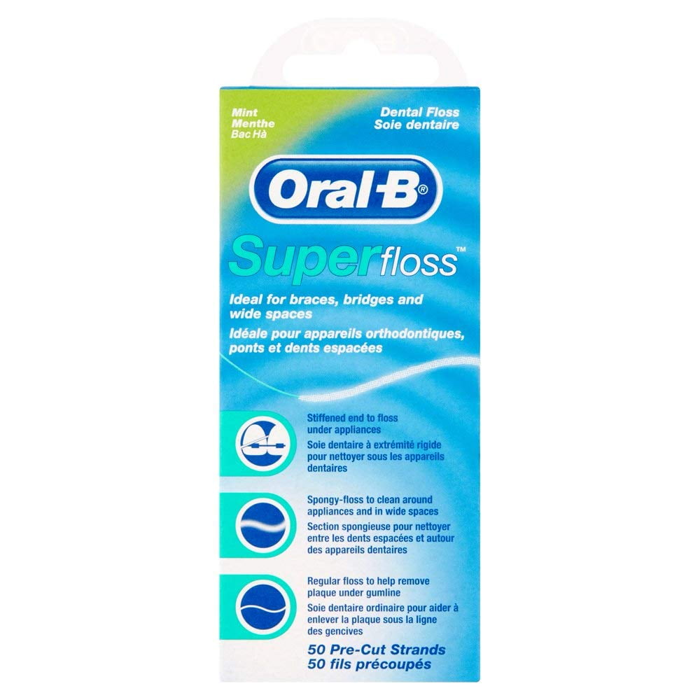 Oral-B Super Floss Mint Dental Floss, Pre-Cut Strands, 50 Count, Pack ...