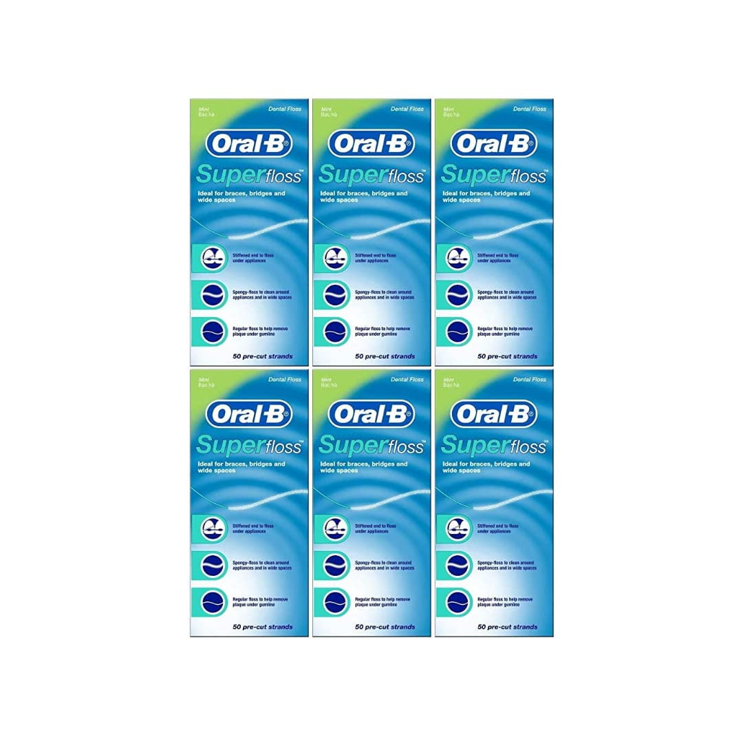 Oral-B Super Floss Mint Dental Floss for Braces Bridges - 50 Strips ...
