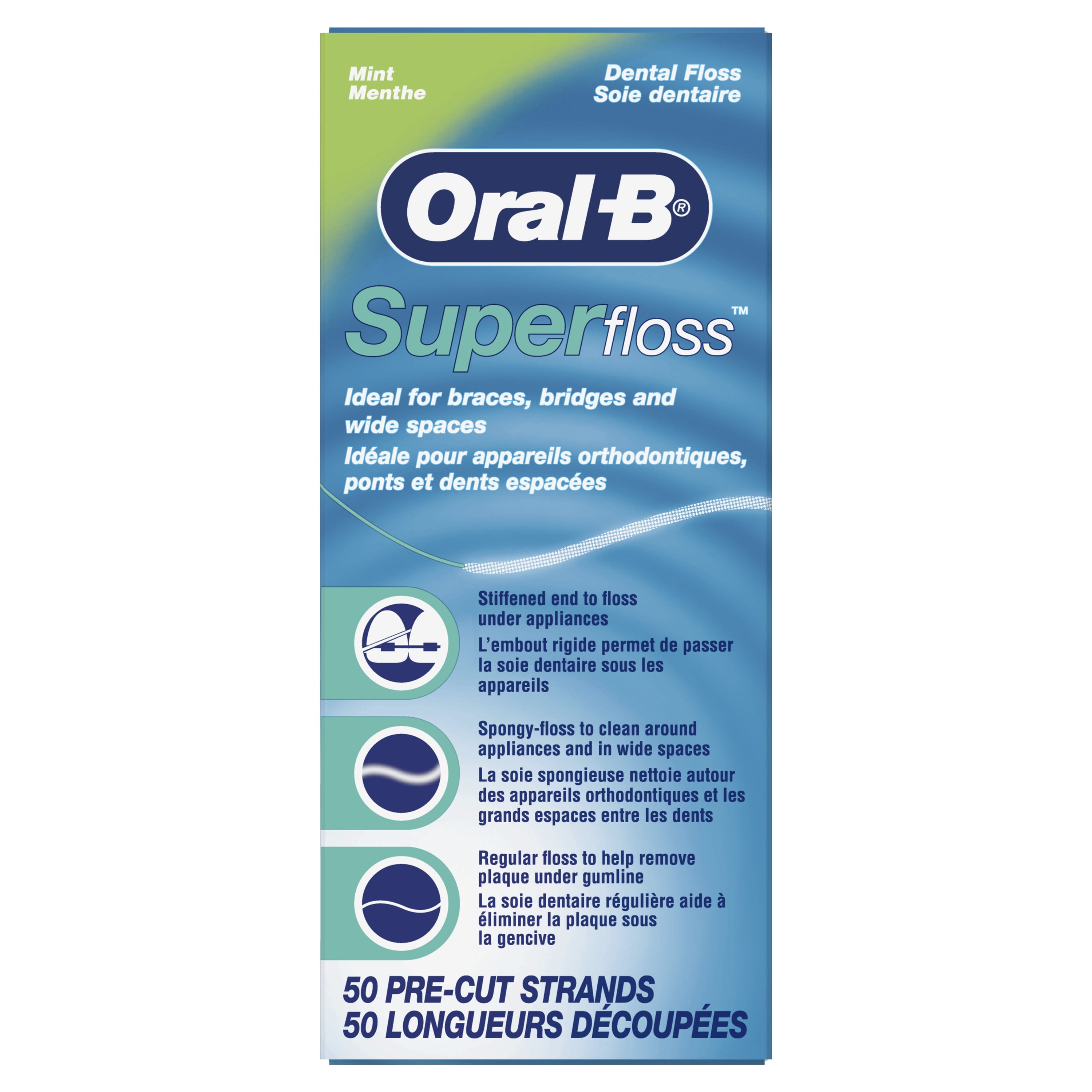 Oral-B Super Floss Pre-Cut Strands Dental Floss, Mint, 50 Count ...