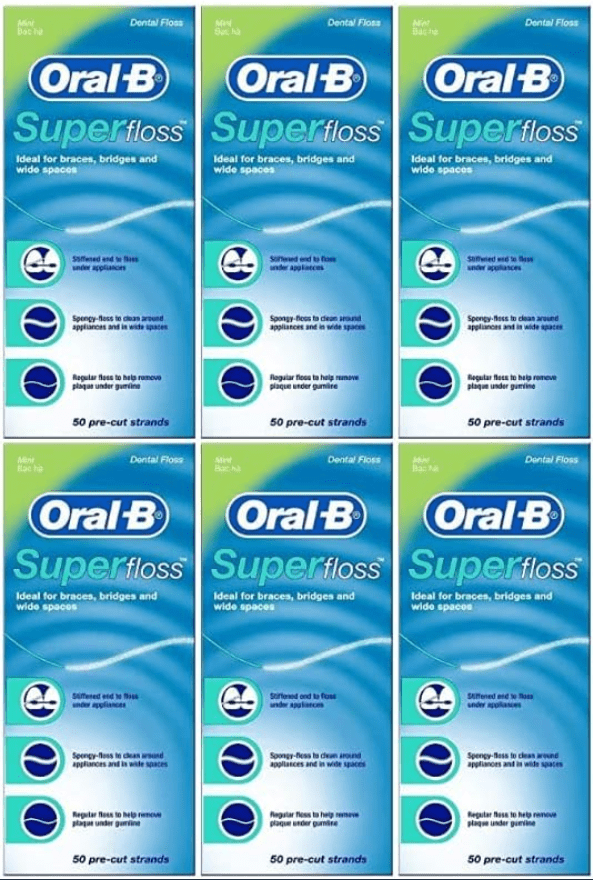 Oral-B Superfloss Dental Floss Pre-Cut Strands, Mint - 50 Ea, 6 Pack ...