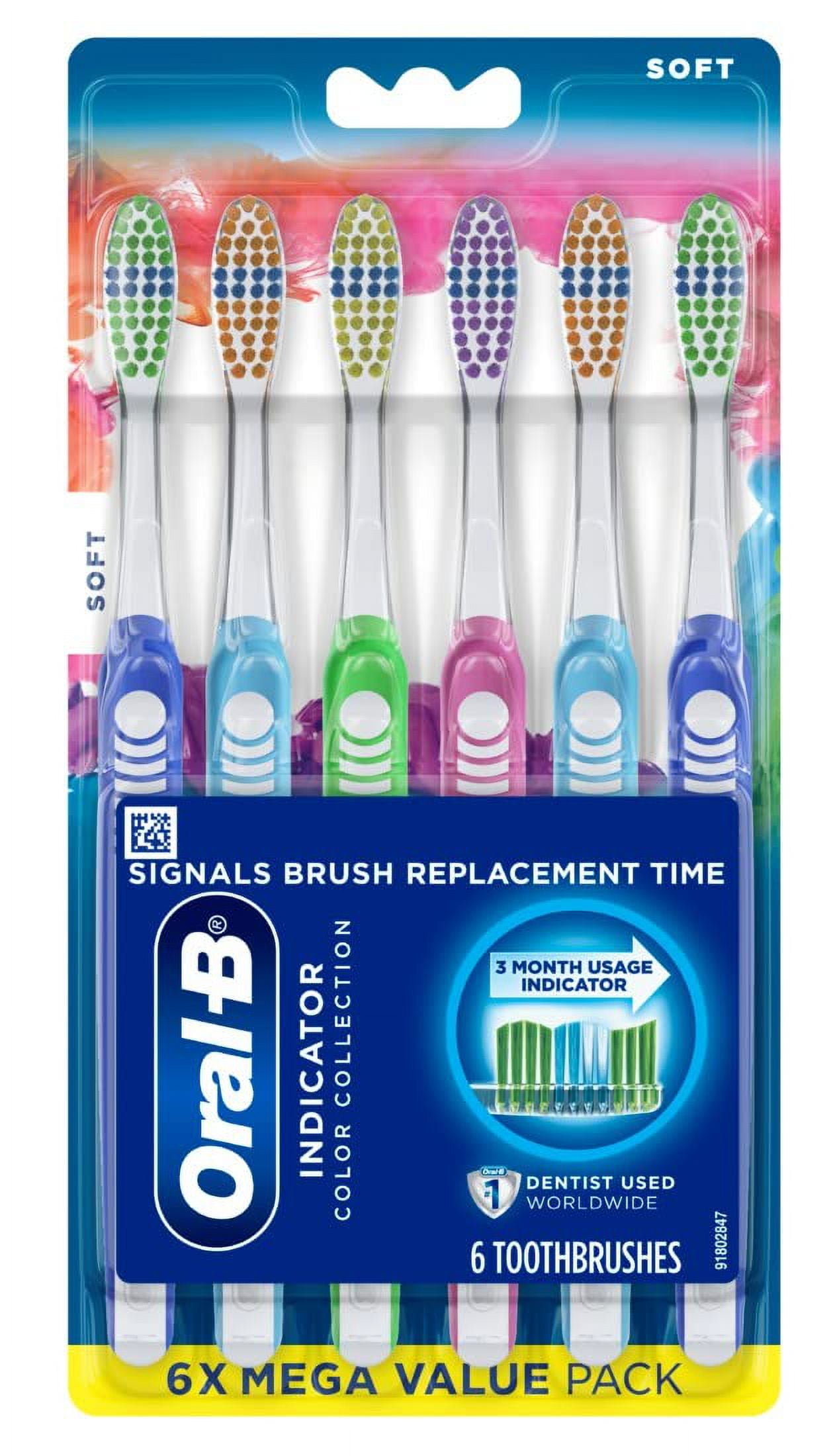 Oral-B Toothbrush, Indicator Color, Soft Bristles, 6 Count, Signals ...