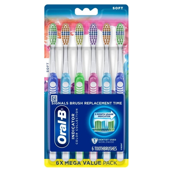 Oral-B Toothbrush, Indicator Color, Soft Bristles, 6 Count, Signals ...