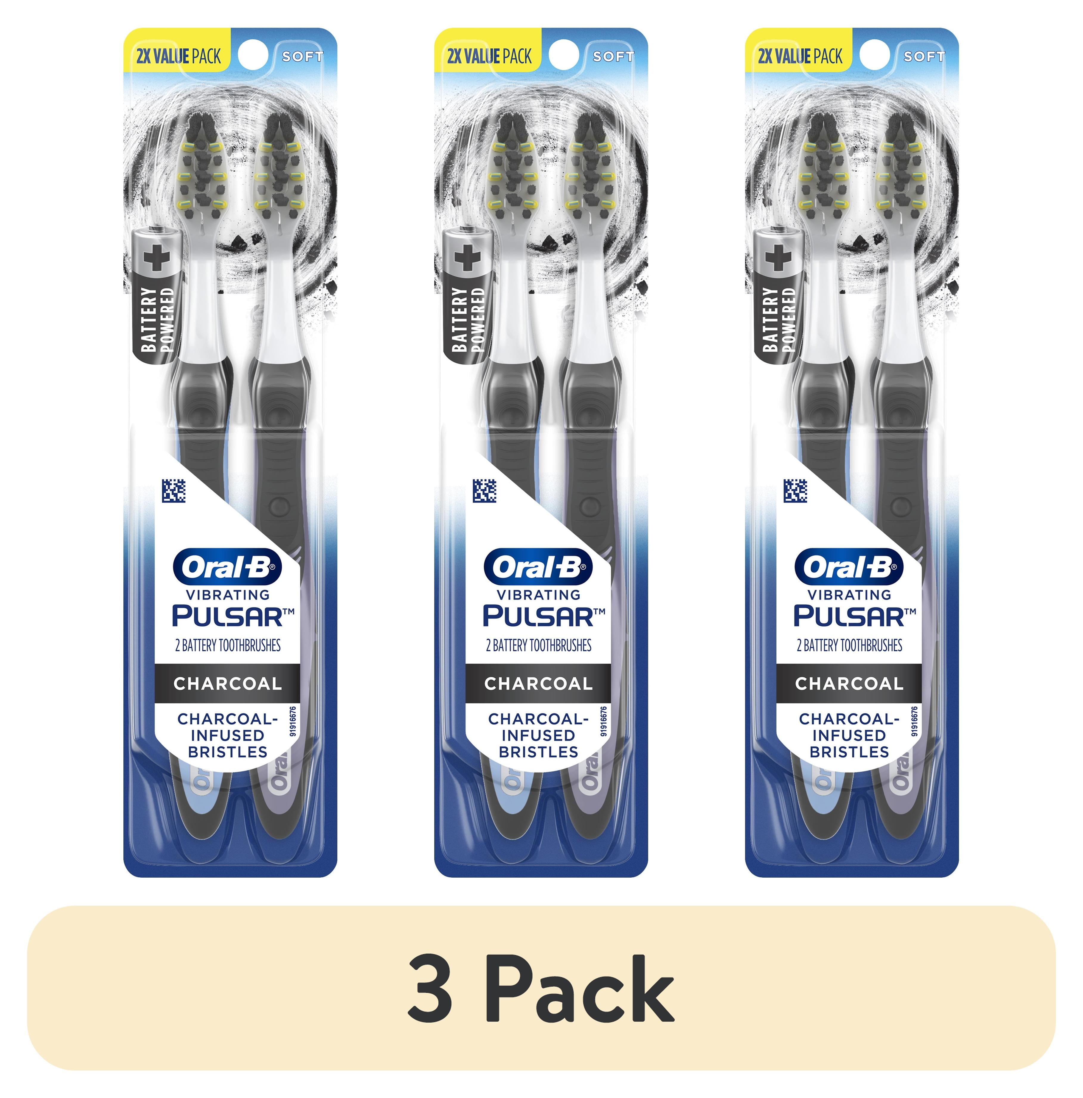 (3 pack) Oral-B Vibrating Pulsar Battery Toothbrush Pack, Soft Charcoal ...