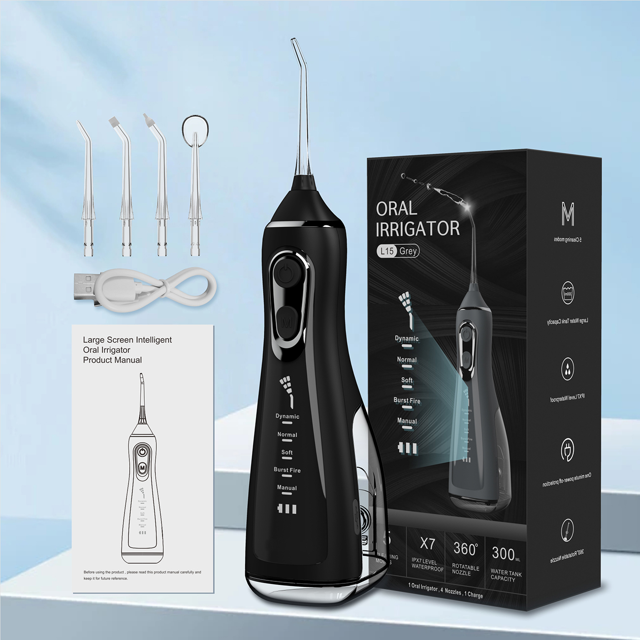 Oral irrigator tooth scaler 5-speed adjustment water flosser portable dental water jet 300ml ...