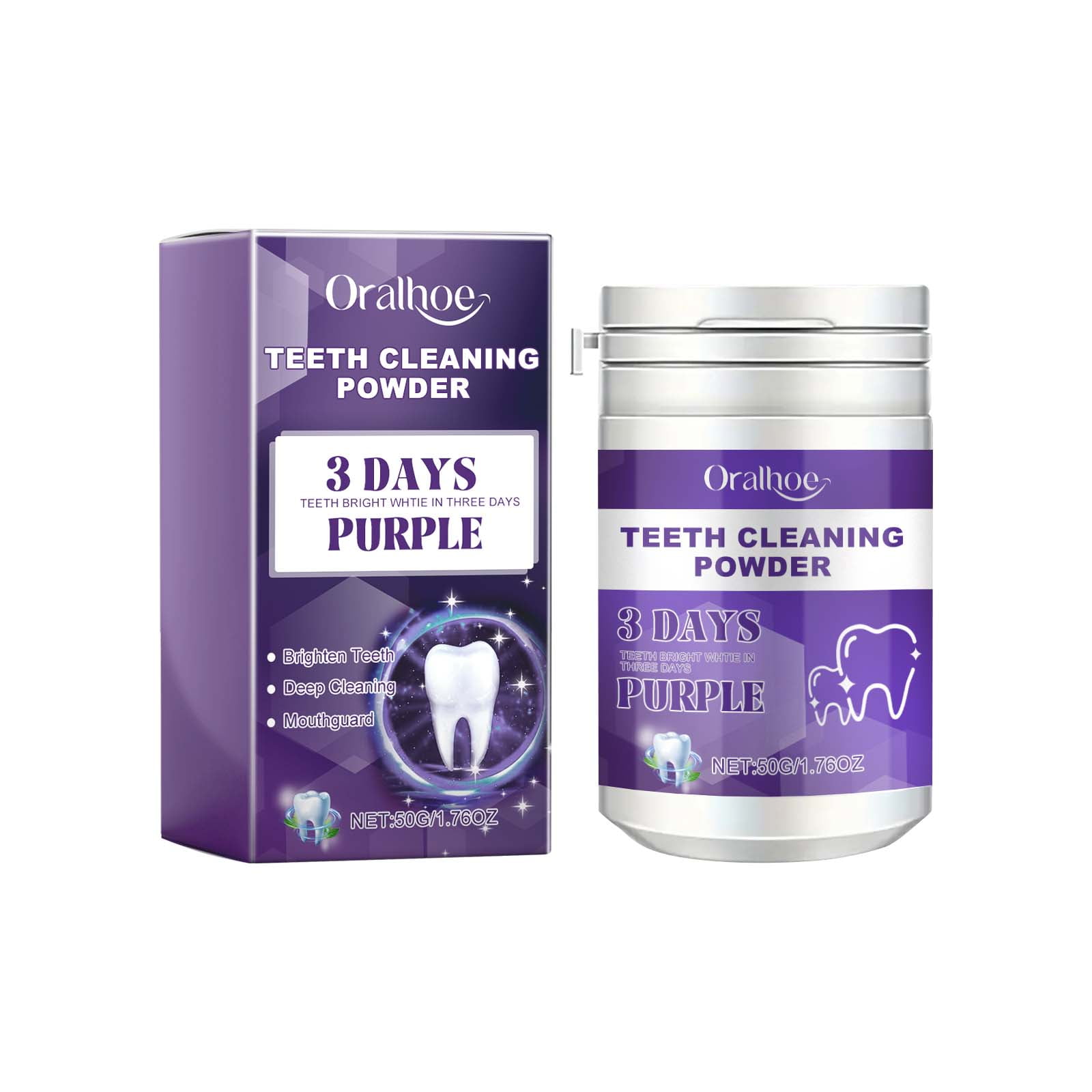 Oralhoe Purple Tooth Cleaning Powder Fresh Breath Tartar Calculus ...