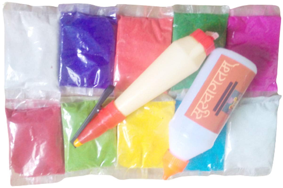 Oramsa Set Of Ten Rangoli Colours (100 Grams Each) And One Tipka Pen ...