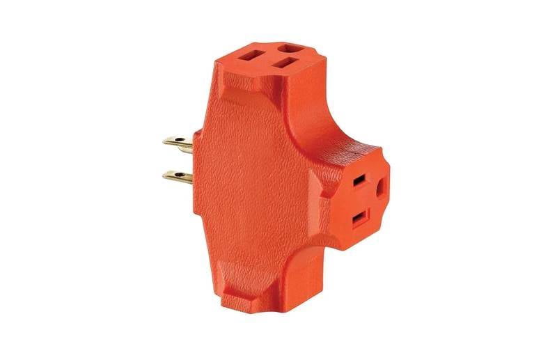 Orange 15 Amp, 125 Volt, Heavy Duty Grounded Triple Outlet Adapter ...